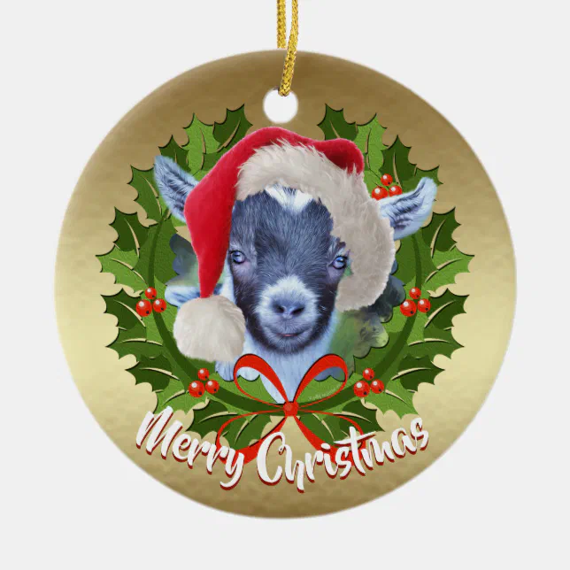 GOAT Pygmy Kid Santa Hat Christmas Ornament | Zazzle