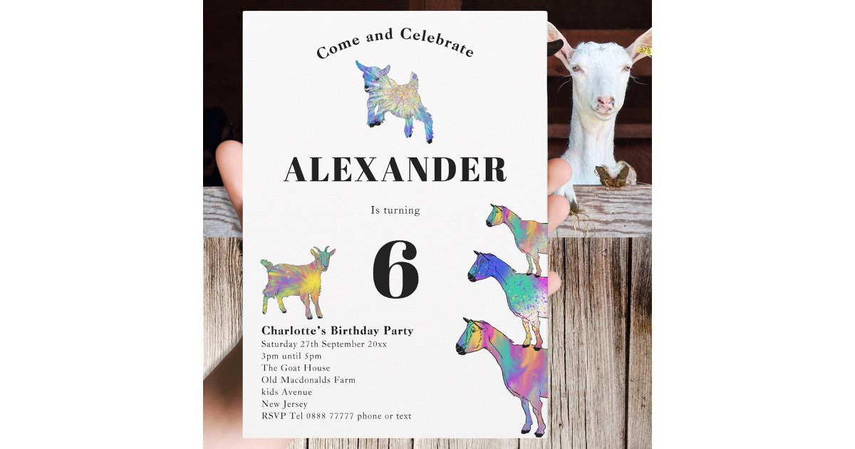 Goat Themed 6th Birthday Party Invitation | Zazzle