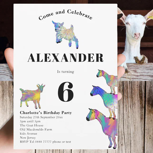 Goat Themed 6th Birthday Party Invitation | Zazzle