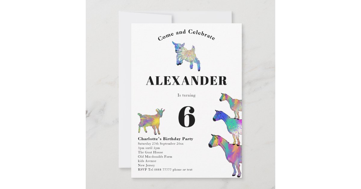 Goat Themed 6th Birthday Party Invitation | Zazzle