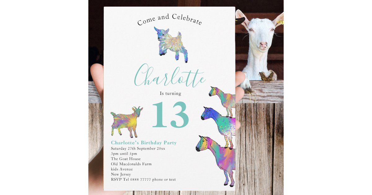 Goat Themed Animal Lover Birthday Party Invitation | Zazzle
