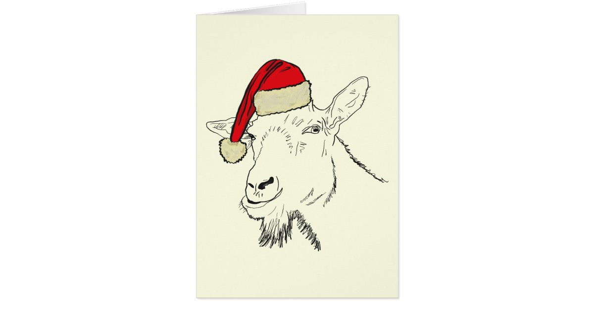 Goat wearing a Santa Hat illustration | Zazzle