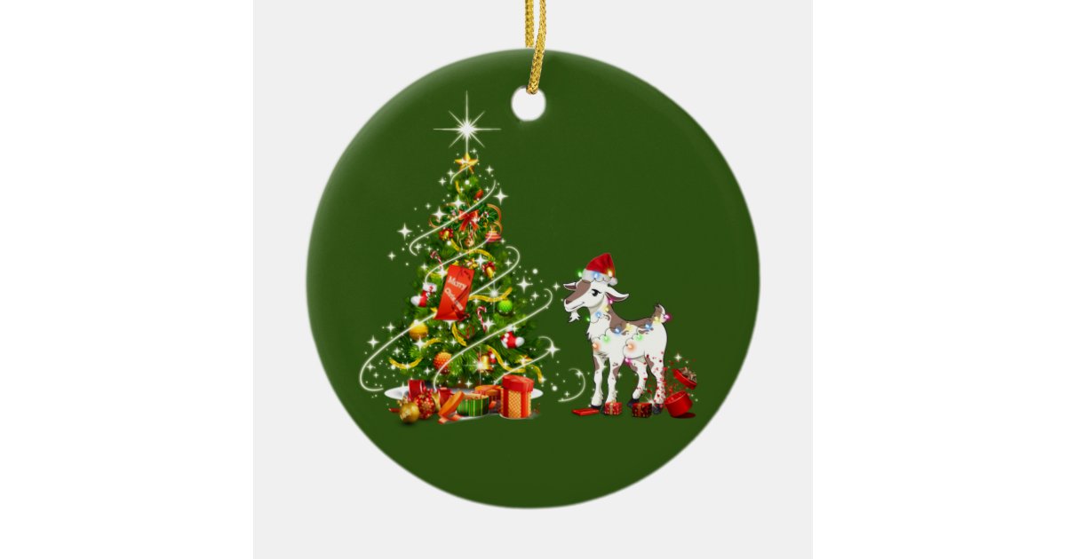 Goat With Hat LIGHTS Christmas Ceramic Ornament | Zazzle