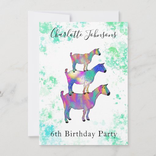 Goats 6th Birthday party colorful Invitation | Zazzle