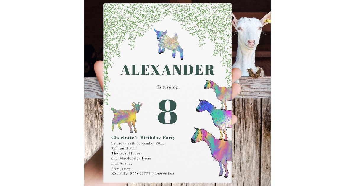 Goats Farm Animal 8th Birthday Party Invitation | Zazzle