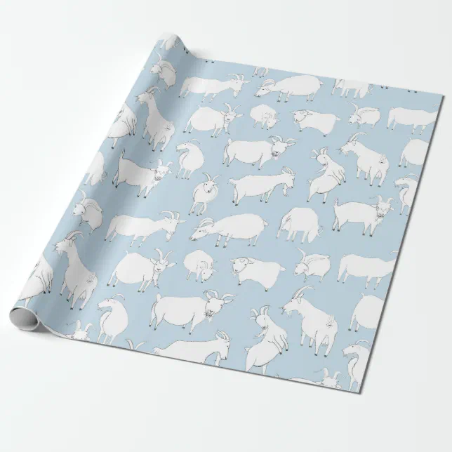 Goats Playing – Blue Wrapping Paper | Zazzle