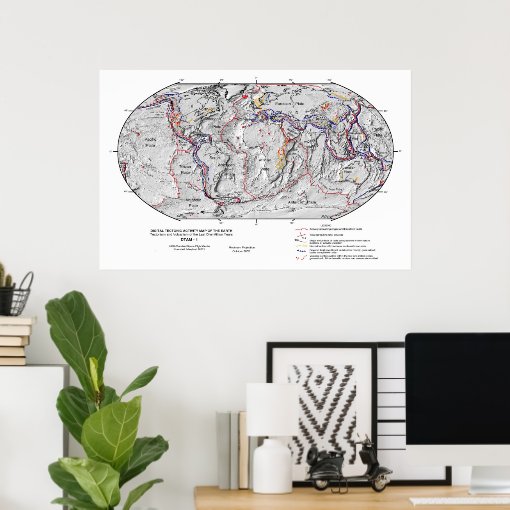 Gobal Map of Earth's Lithosphere Plate Tectonics Poster | Zazzle