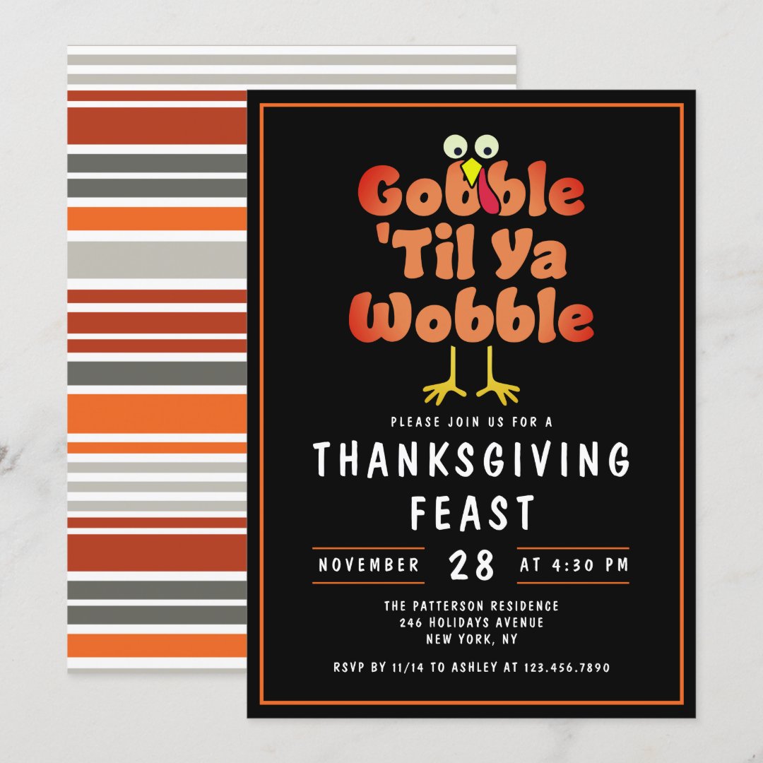 Gobble 'Til Ya Wobble | Thanksgiving Dinner Feast Invitation | Zazzle