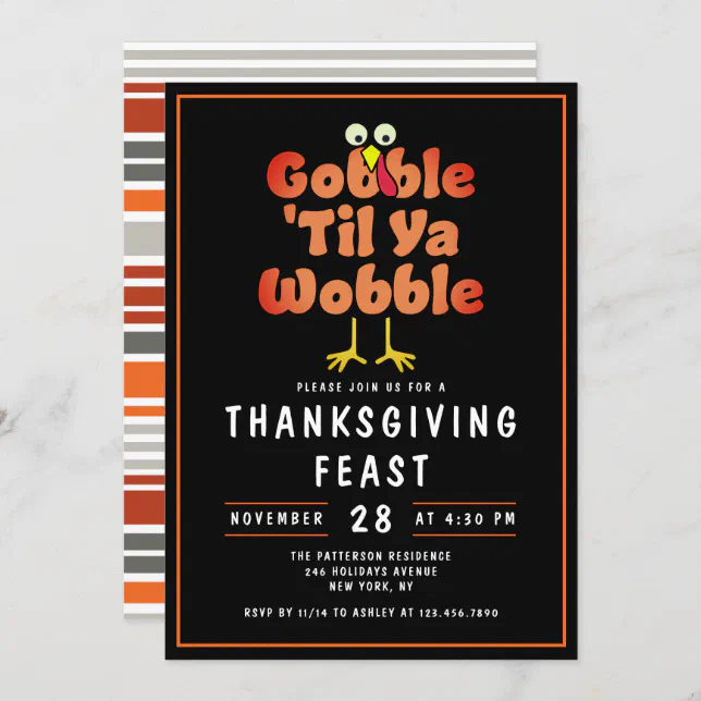 Gobble 'Til Ya Wobble | Thanksgiving Dinner Feast Invitation | Zazzle