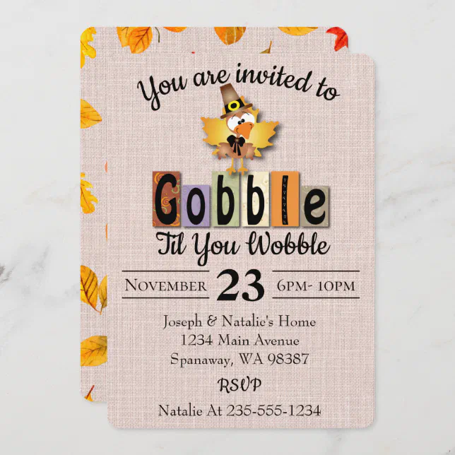 Gobble Til You Wobble Thanksgiving Invitation | Zazzle