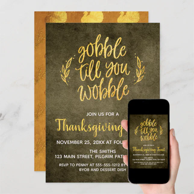 Gobble Till You Wobble Thanksgiving Invitation | Zazzle