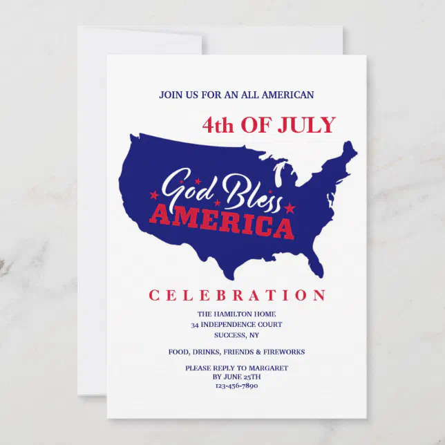 God Bless America 4th of July Invitation | Zazzle