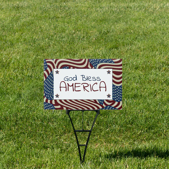 God Bless America Red White Blue Flags Sign | Zazzle