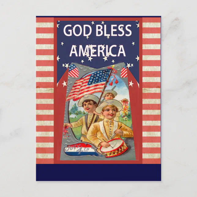 God Bless America with patriotic children Postcard | Zazzle