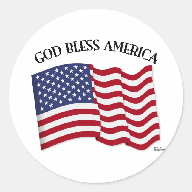 GOD BLESS AMERICA with US flag Classic Round Sticker | Zazzle
