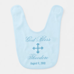 God Bless Blue Cross Baby Boy Name Baptism Baby Bib | Zazzle