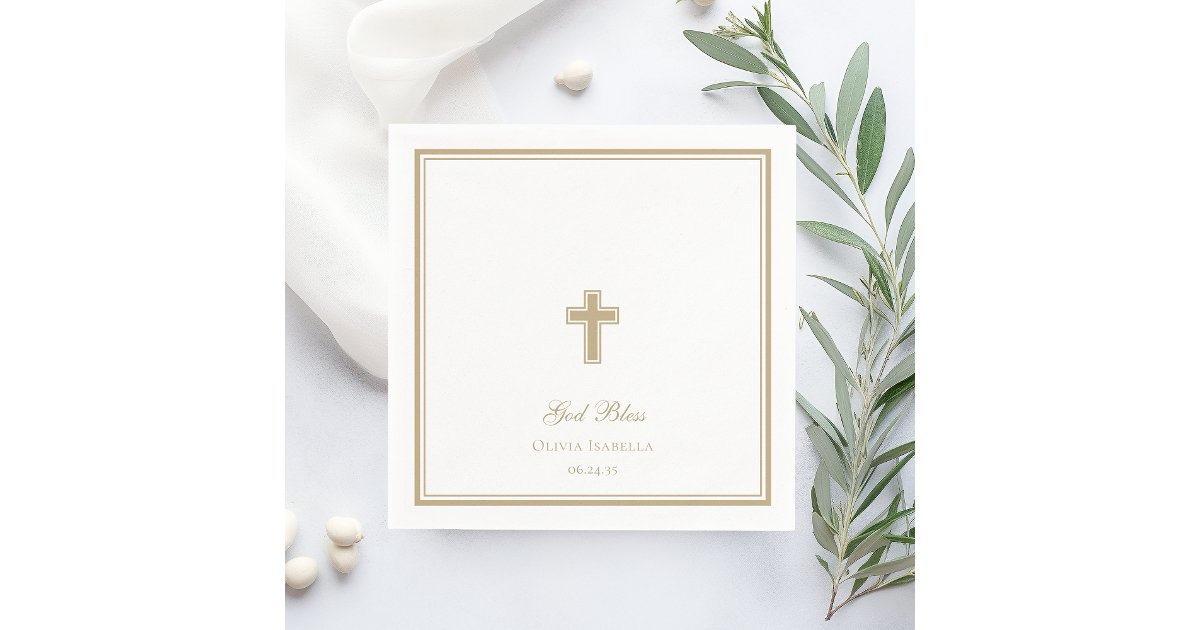 God Bless Gold Cross Girl Baptism Napkins | Zazzle
