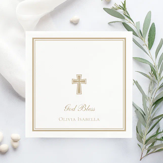 God Bless Gold Cross Girl Baptism Napkins | Zazzle
