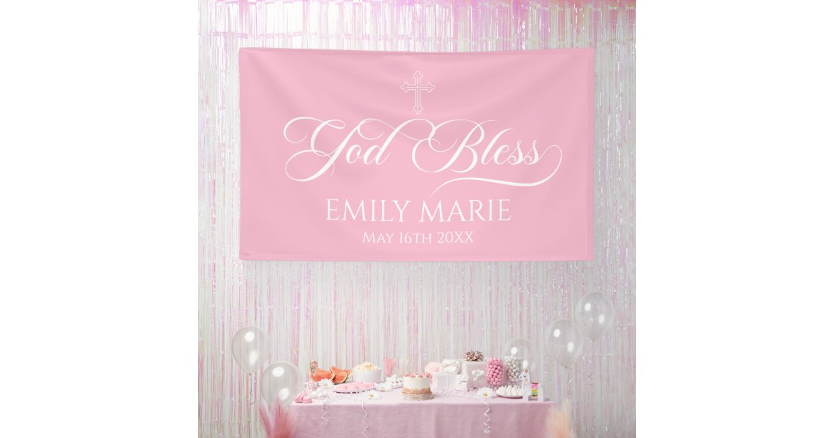 GOD BLESS PINK banner backdrop | Zazzle