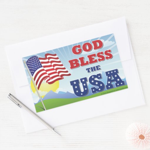 God Bless The USA Patriotic Flag Sunny Countryside Rectangular Sticker ...