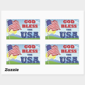 God Bless The USA Patriotic Flag Sunny Countryside Rectangular Sticker ...