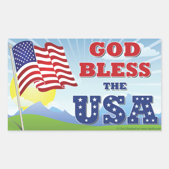 God Bless The USA Patriotic Flag Sunny Countryside Rectangular Sticker ...