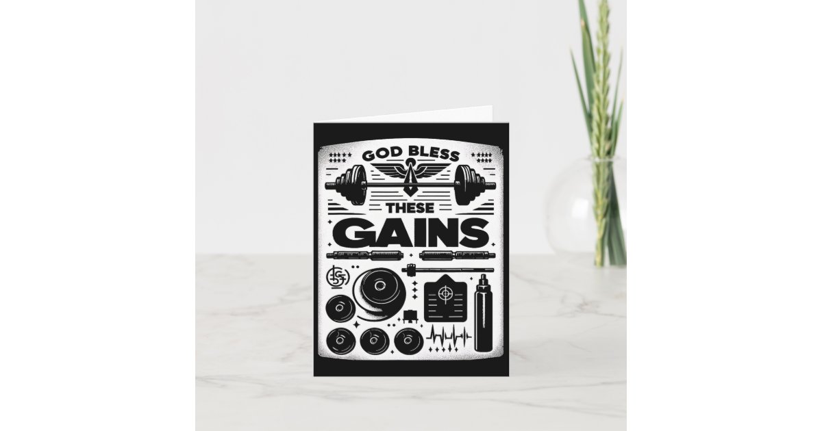 God Bless These Gains Muscle Bodybuilding -------- Card | Zazzle