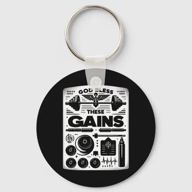 God Bless These Gains Muscle Bodybuilding -------- Keychain | Zazzle