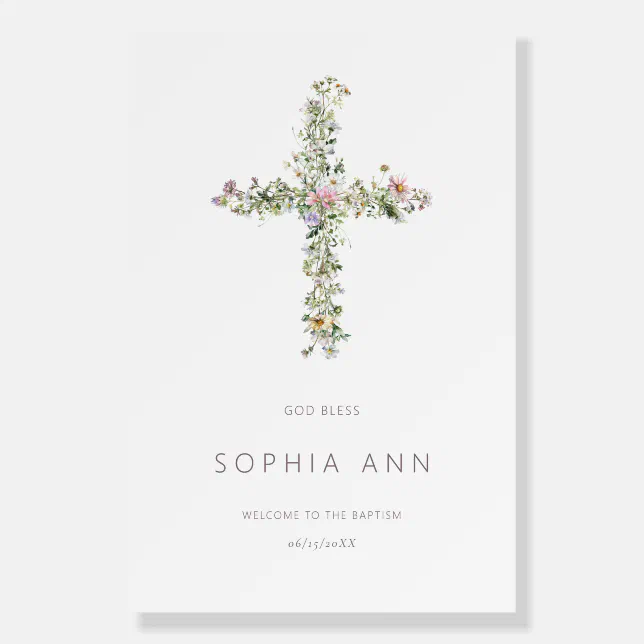 God Bless Welcome Meadow wildflower cross Baptism Foam Board | Zazzle