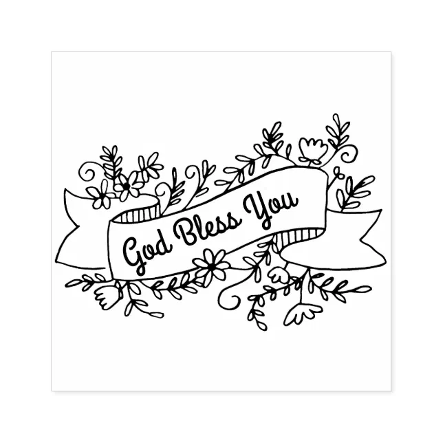 God Bless You Floral Banner Customizable Rubber Stamp | Zazzle
