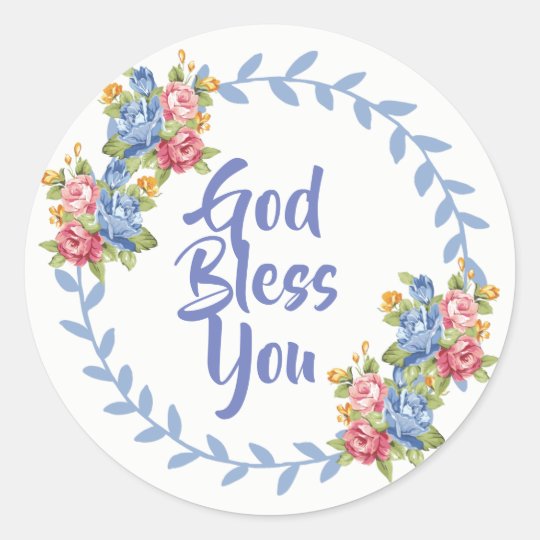 God Bless You Floral Wreath Classic Round Sticker | Zazzle.com