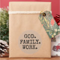 God. Family. Work. Christian Quote Classic Round Sticker | Zazzle