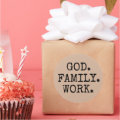 God. Family. Work. Christian Quote Classic Round Sticker | Zazzle