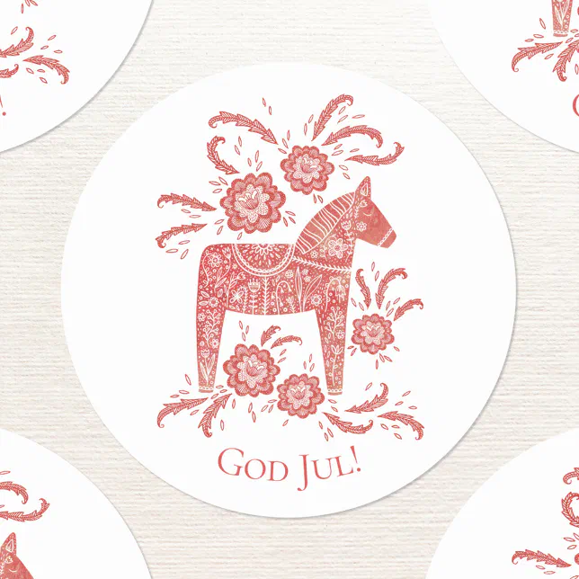 God Jul Dala Horse Red Holidays Classic Round Sticker | Zazzle