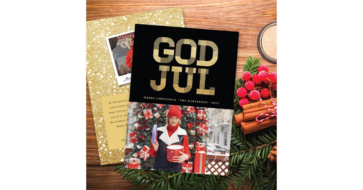 God Jul Swedish Merry Christmas Stylish Typography Holiday Card | Zazzle