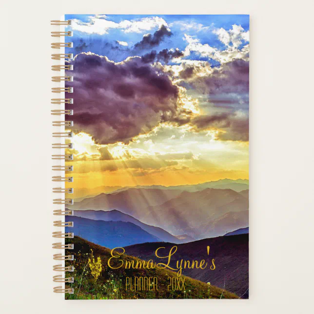 God Ray Sunbeams On Mountains Photo Custom Planner | Zazzle