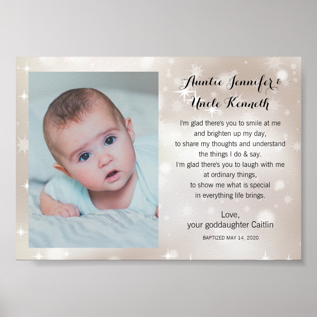 Godchild Photo Godparents Poem on Gold Stars Poster | Zazzle