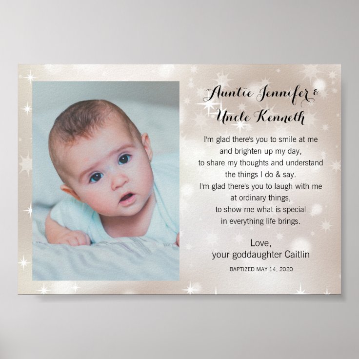 Godchild Photo Godparents Poem on Gold Stars Poster | Zazzle