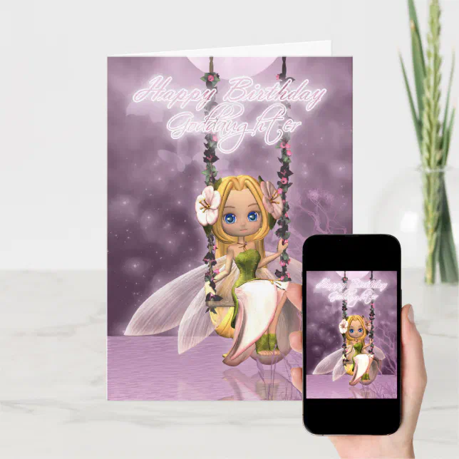 Goddaughter Happy Birthday cute fairy on flower sw Card | Zazzle