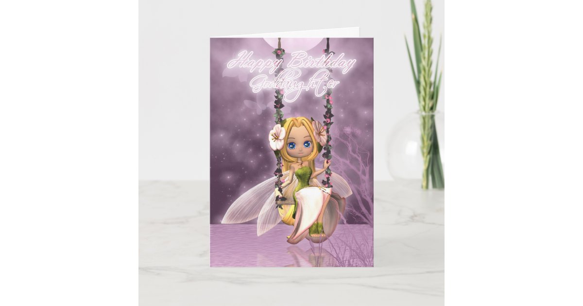 Goddaughter Happy Birthday cute fairy on flower sw Card | Zazzle