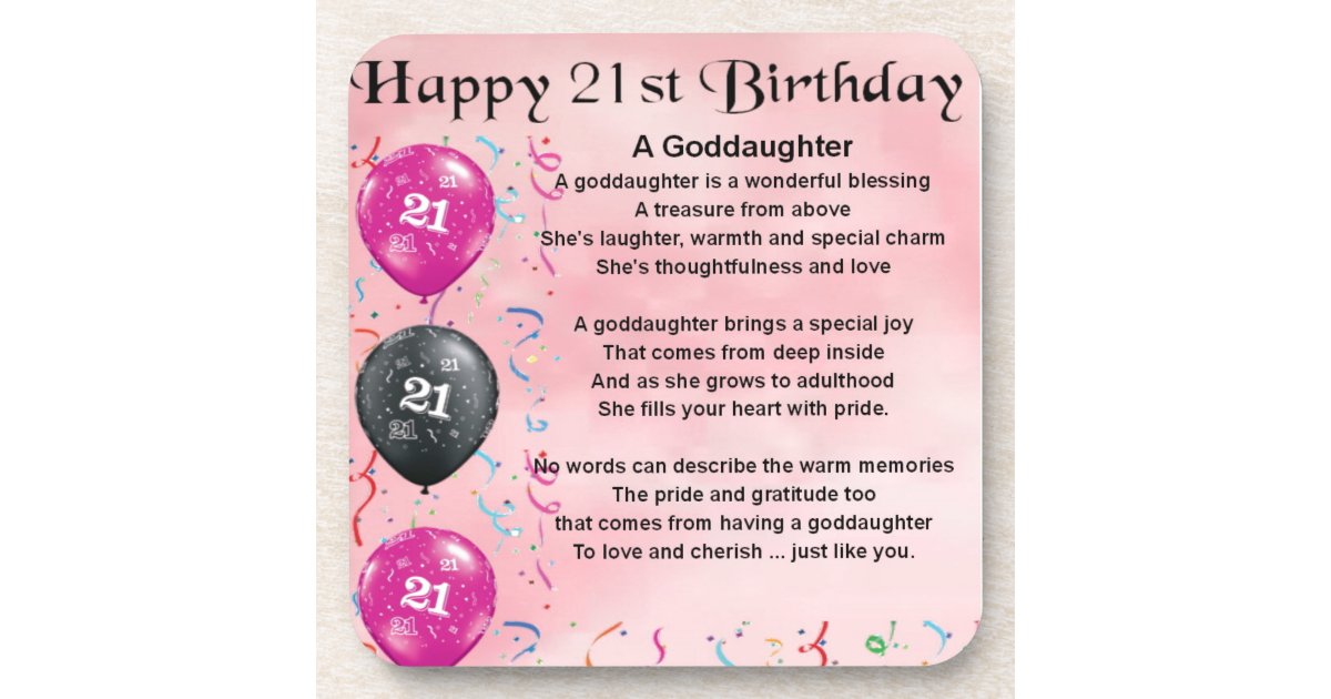 Goddaughter Poem - 21st Birthday Design Drink Coaster | Zazzle