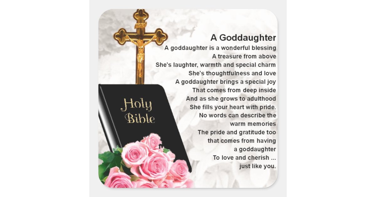 Goddaughter Poem - Bible & Flowers Design Square Sticker | Zazzle
