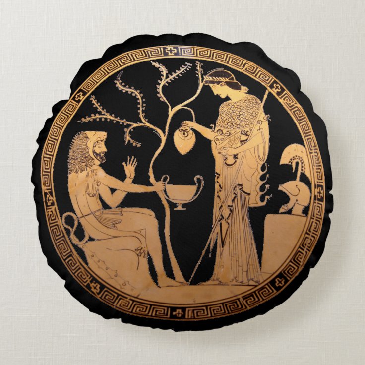 Goddess Athena and Heracles Round Pillow | Zazzle