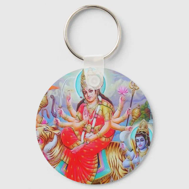 Goddess Durga Ji Painting Keychain | Zazzle