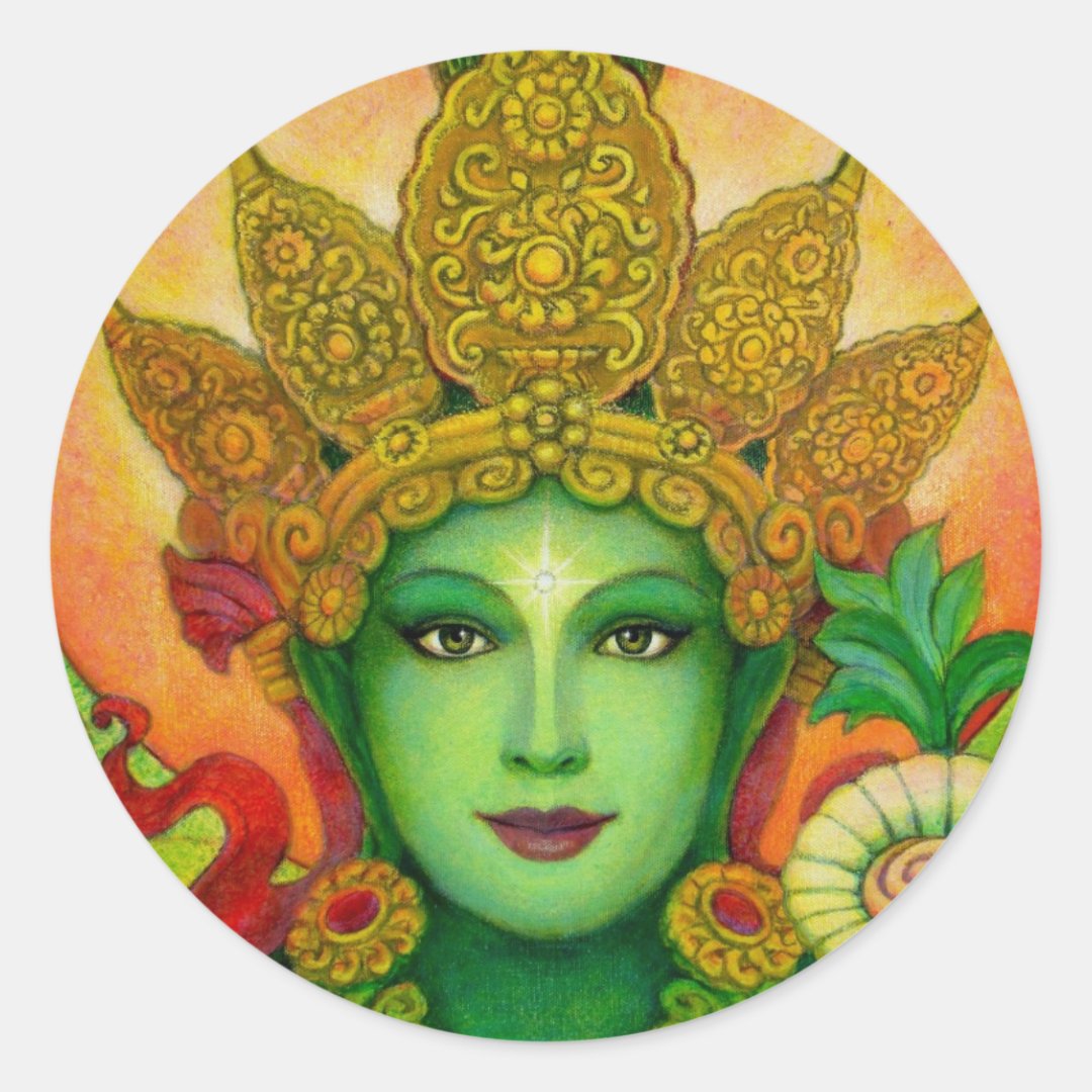 Goddess Green Tara's Face Classic Round Sticker | Zazzle
