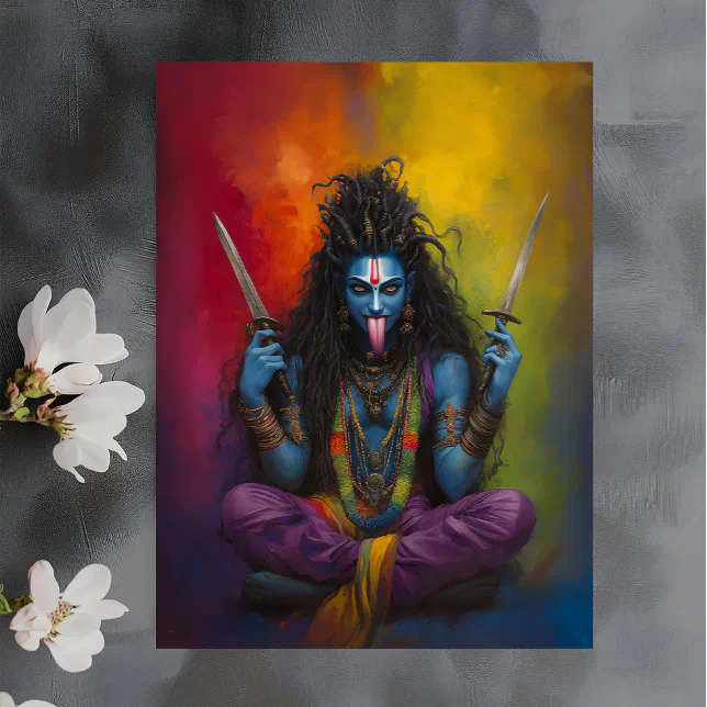 Goddess Kali Abstract Rainbow Portrait Painting Postcard | Zazzle