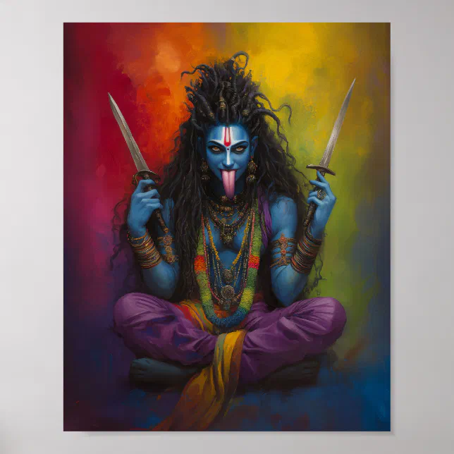 Goddess Kali Abstract Rainbow Portrait Painting Poster | Zazzle