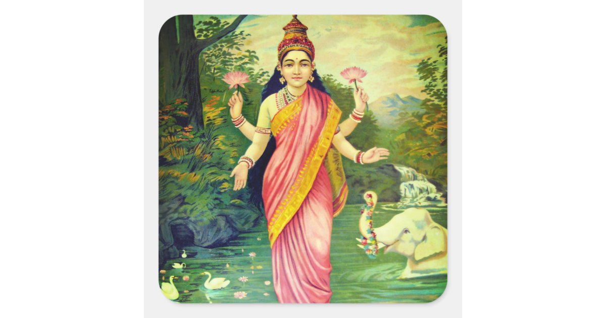 Goddess Lakshmi Square Sticker | Zazzle