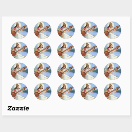 Goddess Sarasvati Classic Round Sticker | Zazzle