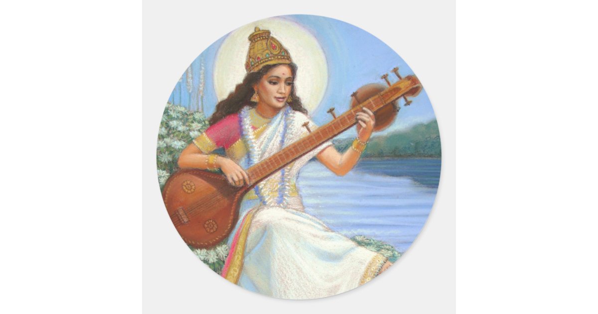 Goddess Sarasvati Classic Round Sticker | Zazzle
